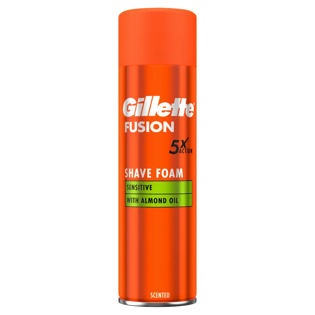 Gillette Fusion Shave Foam with Almond Oil, For Sensitive Skin, 250ml ...