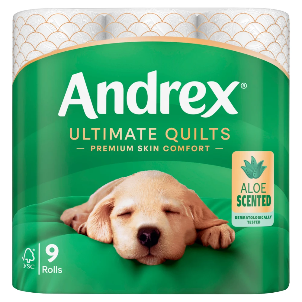 Andrex Ultimate Quilts Aloe Scented Toilet Tissue, 3-Ply, 9 Rolls ...
