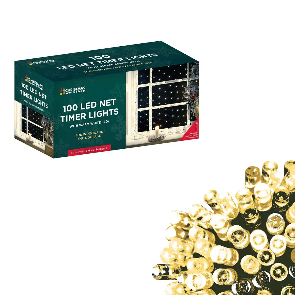 Christmas Workshop 100 Led Battery Operated Timer Net Light - W.white ...