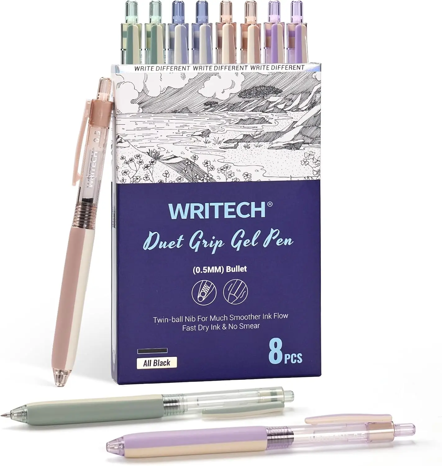WRITECH Retractable Gel Ink Pens: 8ct Black Ink 0.5mm Extra Fine Point ...