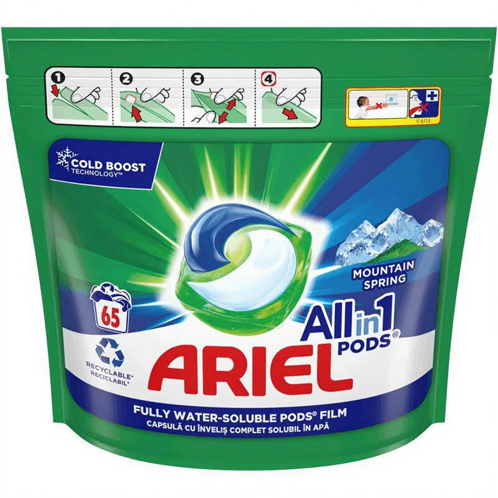 Ariel All-in-one Laundry Pods Mountain Spring 65 Pieces 65 Pieces ...