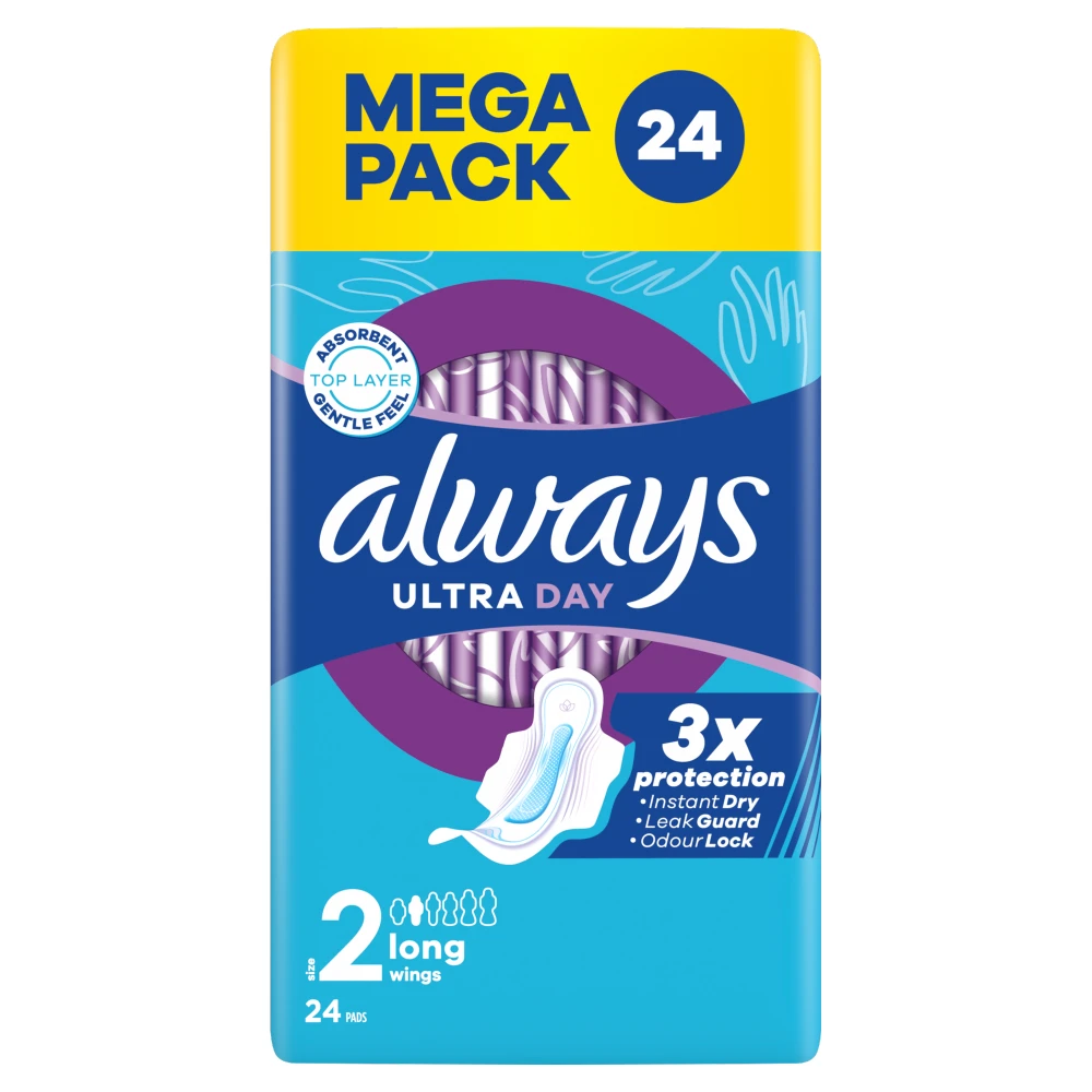 Always Ultra Day Sanitary Towels Long (size 2) With Wings 24 Pads ...