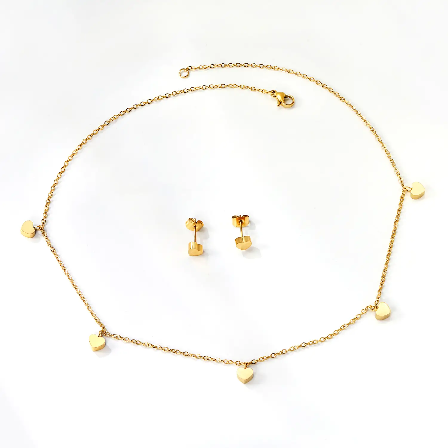 18k Gold Pvd Plated Heart Charm Necklace, 5 Smooth Heart Pendants ...