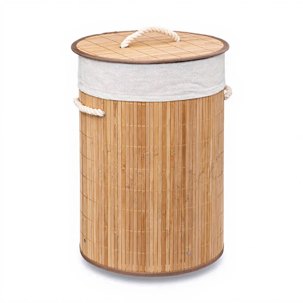 5five Panier à linge rond en bambou 48 L - Beige - Bambou et fer - D 35 ...