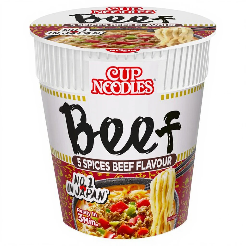 Nissin Instant Nudeln Becher 5 Gewürze Rindfleisch 64g | Reis, Nudeln ...