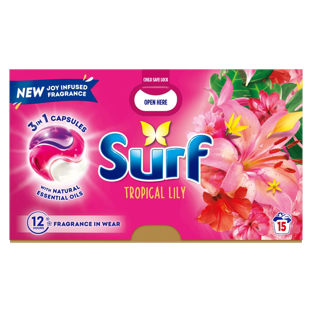Surf 3 In 1 Laundry Washing Detergent Capsules Tropical Lily 15 Washes ...