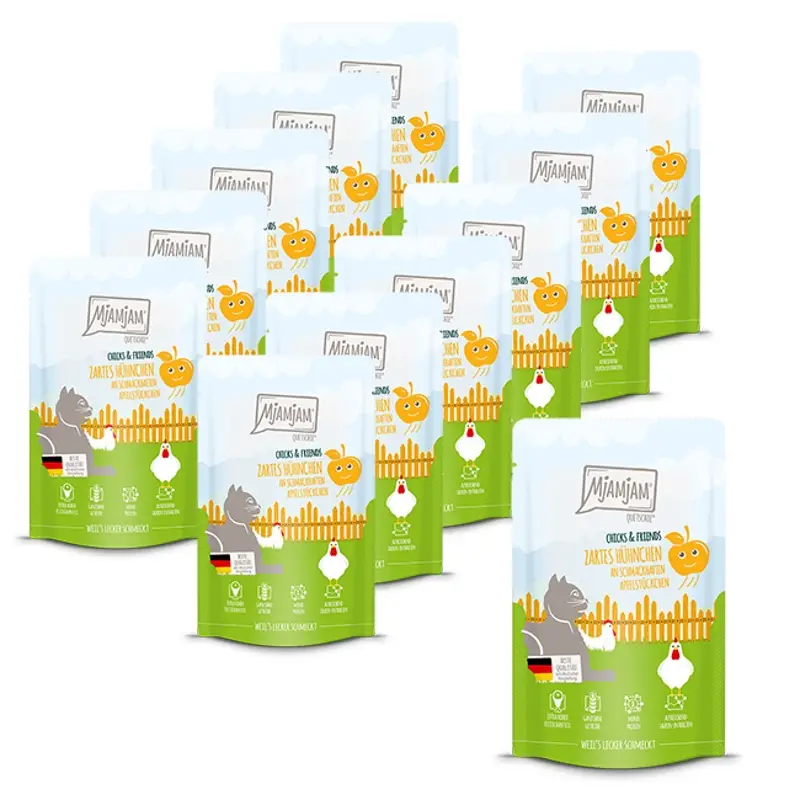 MjAMjAM Quetschie Nourriture pour chat au poulet et pomme - 12 x 125 g ...