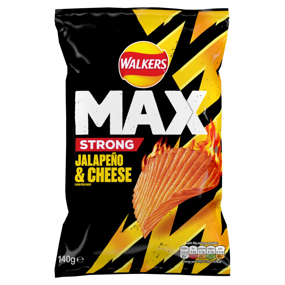Walkers Max Strong Jalapeño & Cheese Sharing Crisps 140g | Crisps ...