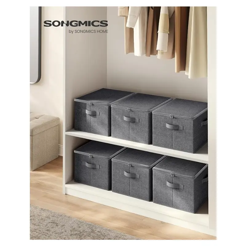 Songmics Opvouwbare Opbergdozen Met Deksels Handvatten 3 Stuks Textiel ...