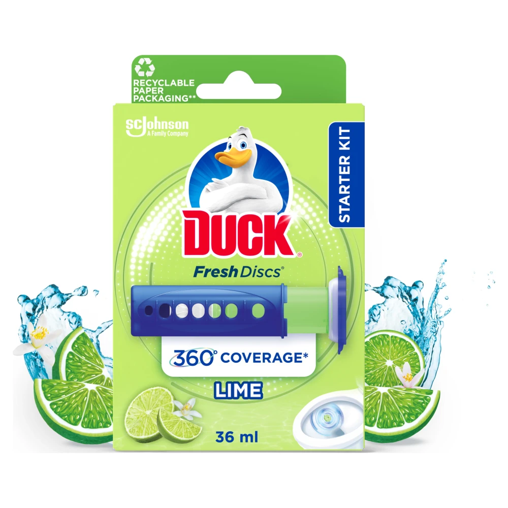 Duck Toilet Fresh Disc Toilet Cleaner Holder & Refill Lime 36ml ...