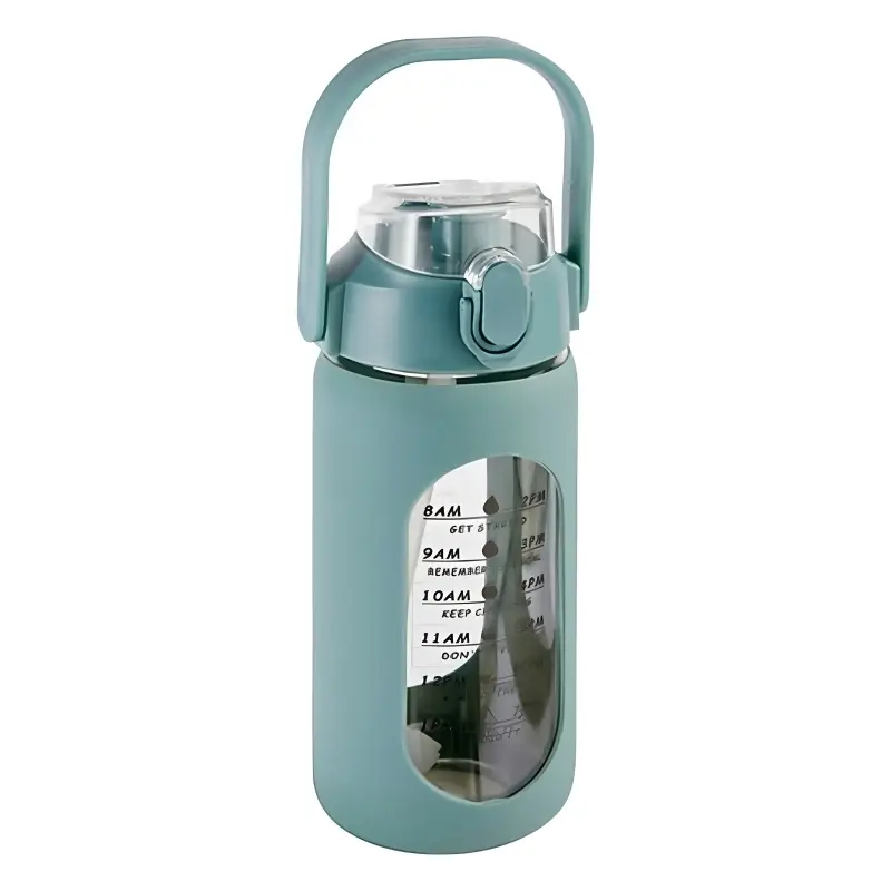 Trinkflasche mit Strohhalm Glas+Silikon 1L | Thermobecher | Joybuy
