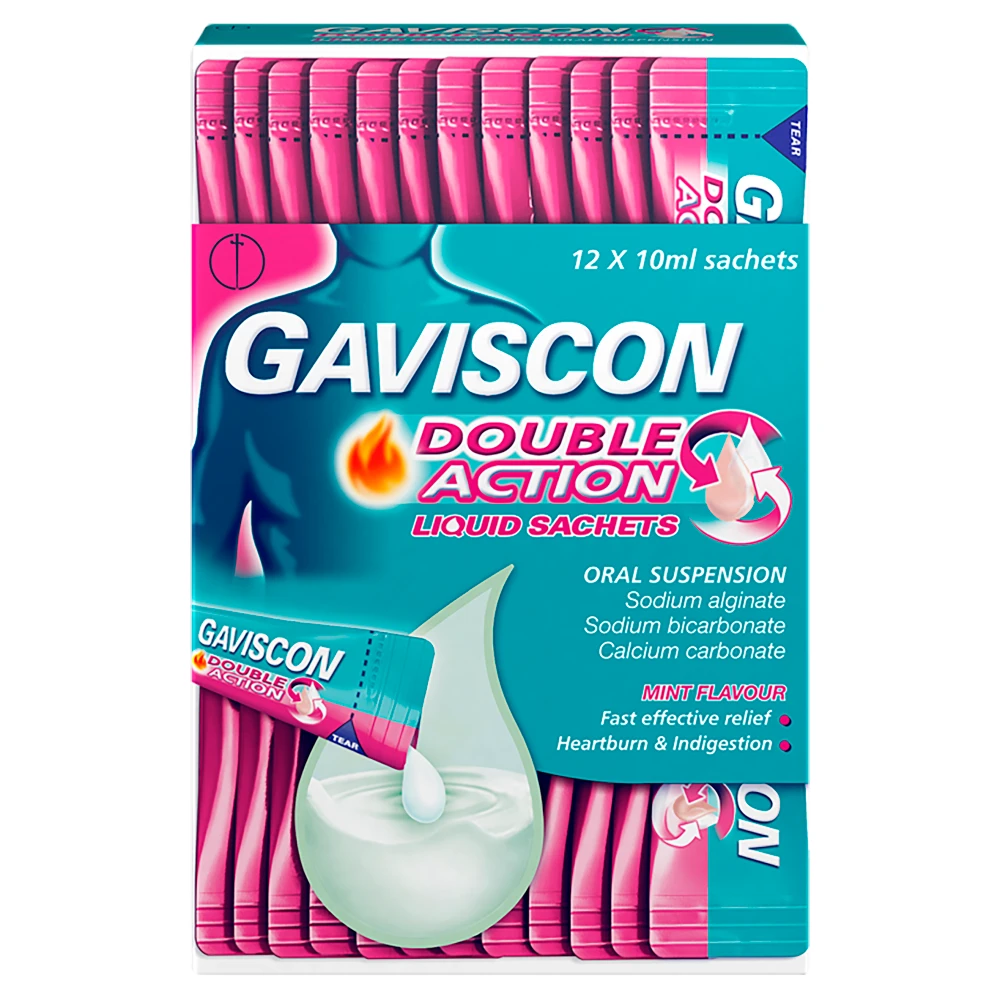 Gaviscon Double Action Mint Liquid Sachets 12x10ml | Heartburn ...