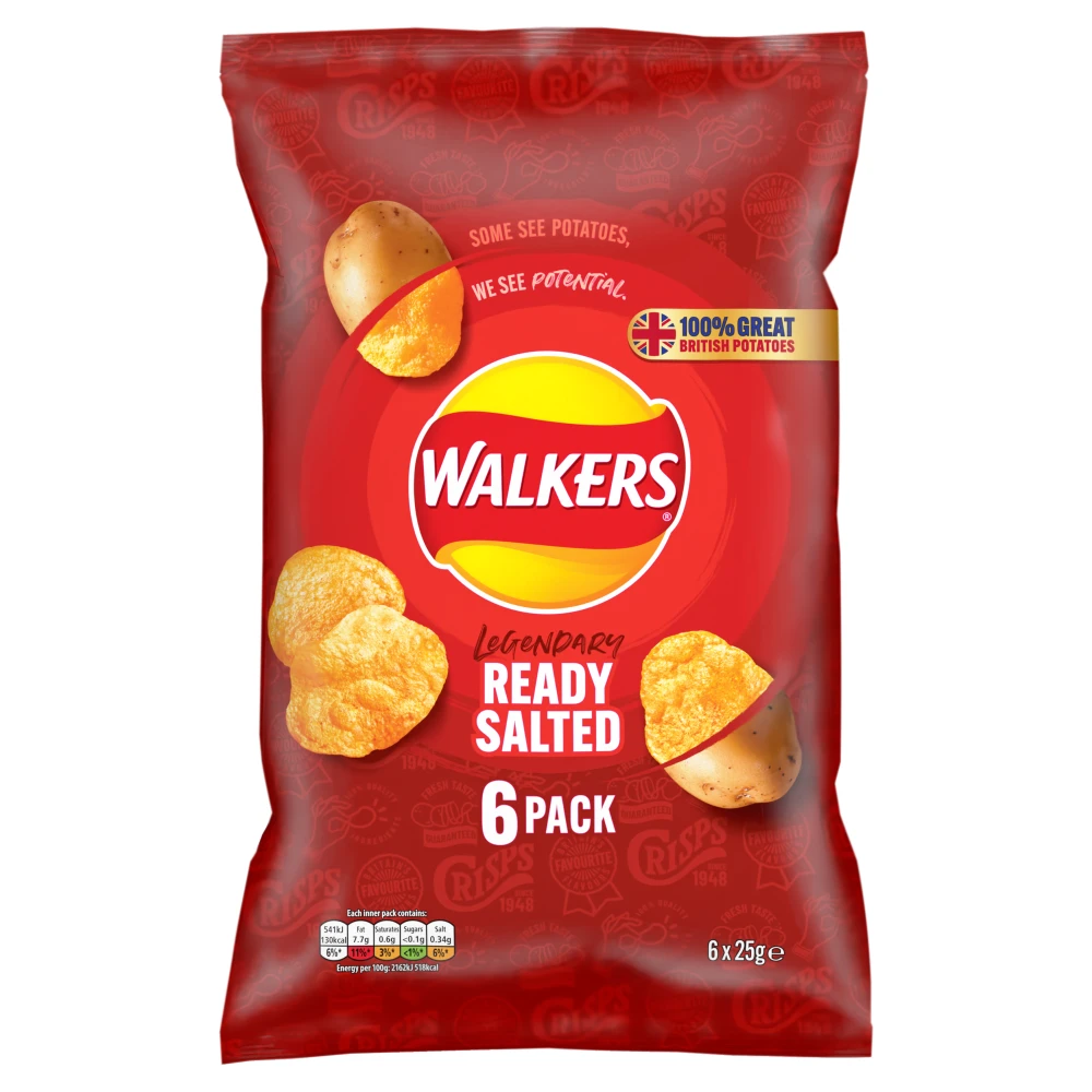 Walkers Ready Salted Crisps 6 X 25g | Crisps & Dips | Joybuy