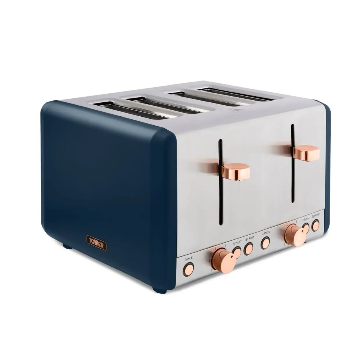 Tower Cavaletto 4-slice Toaster, 1800w, Cord Storage, Midnight Blue And ...