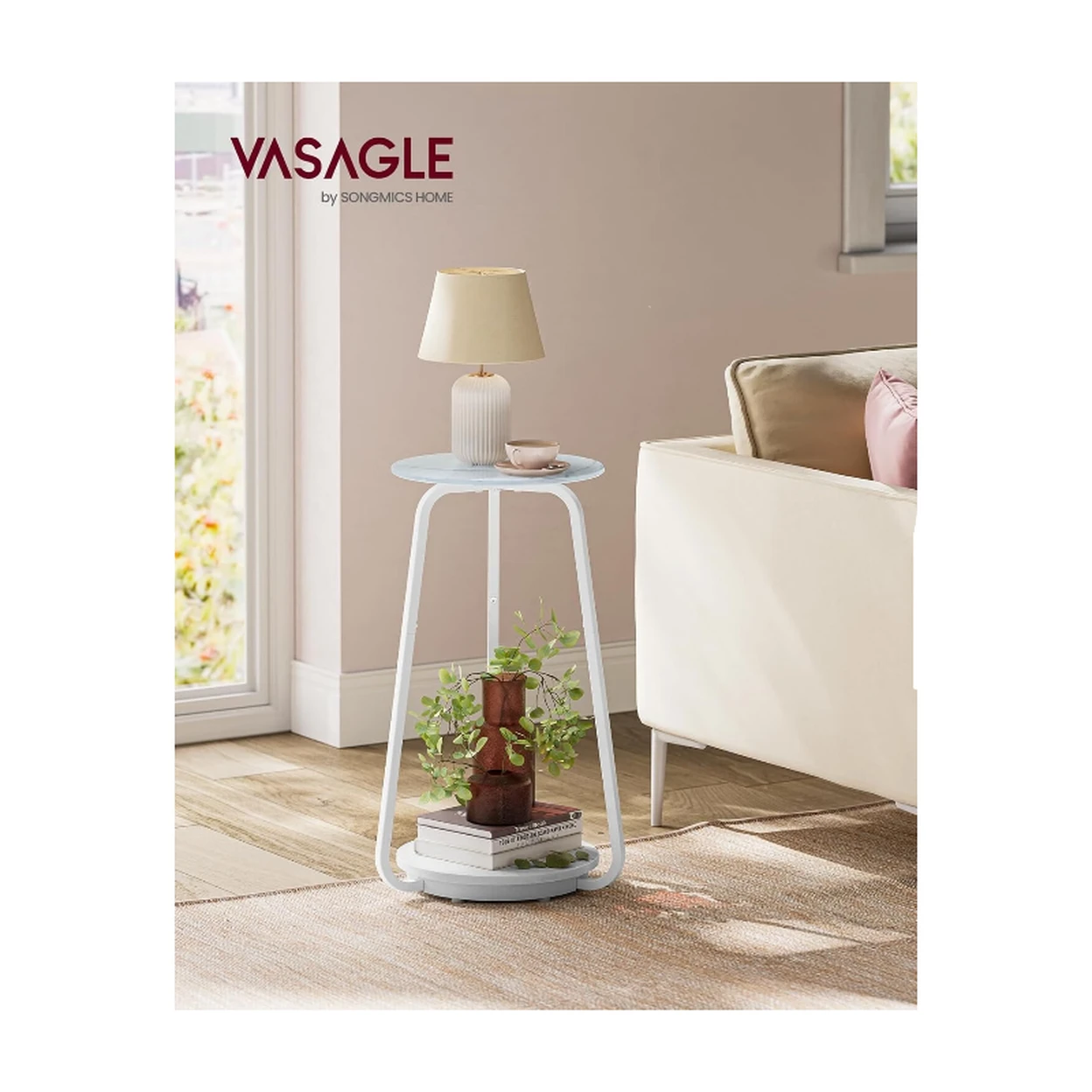 Vasagle Table De Chevet Ronde À 2 Niveaux Avec Plateau En Verre Et ...